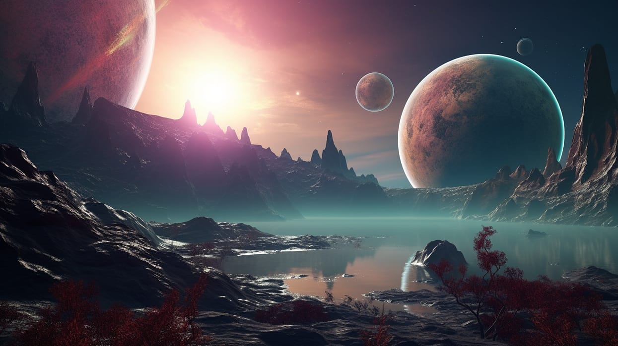 Planets Over Crater Lake Zoom Backgound - Fantasy Backgrounds